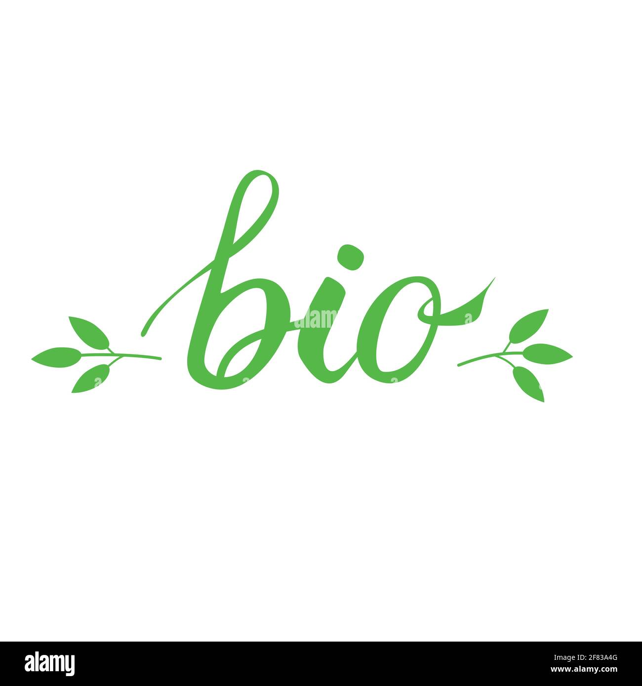 Bio hand drawn lettering and two green branches vector illustration ...