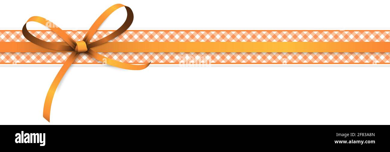 EPS 10 vector illustration of orange colored ribbon bow and gift band ...