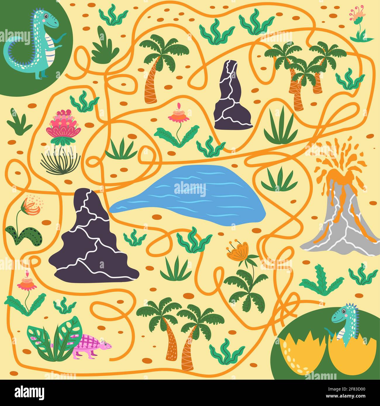 Help dinosaur find path to nest. Labyrinth. Maze game for kids. Help ...