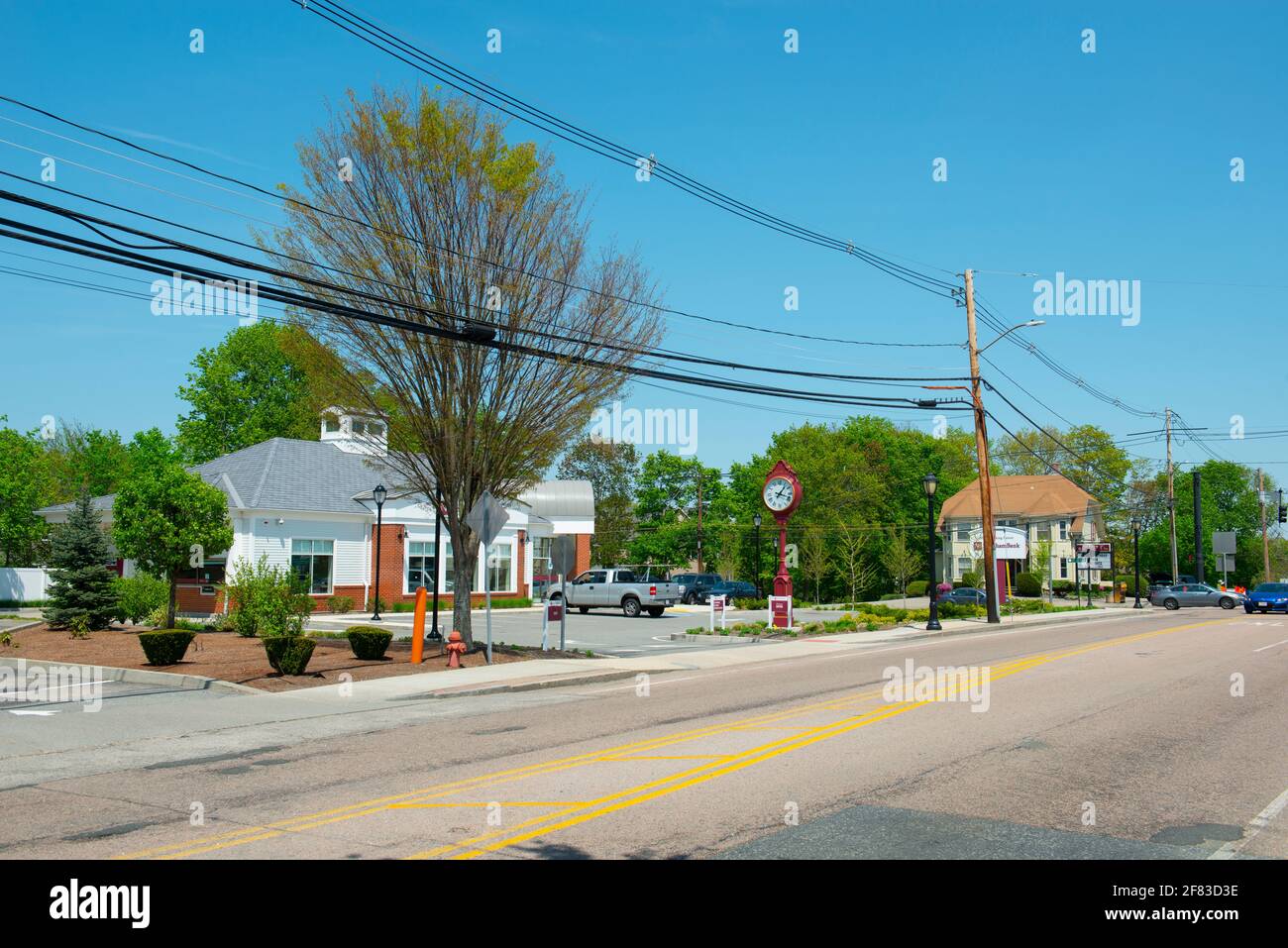 Historic buildings on Main Street at the town center of Millis in ...