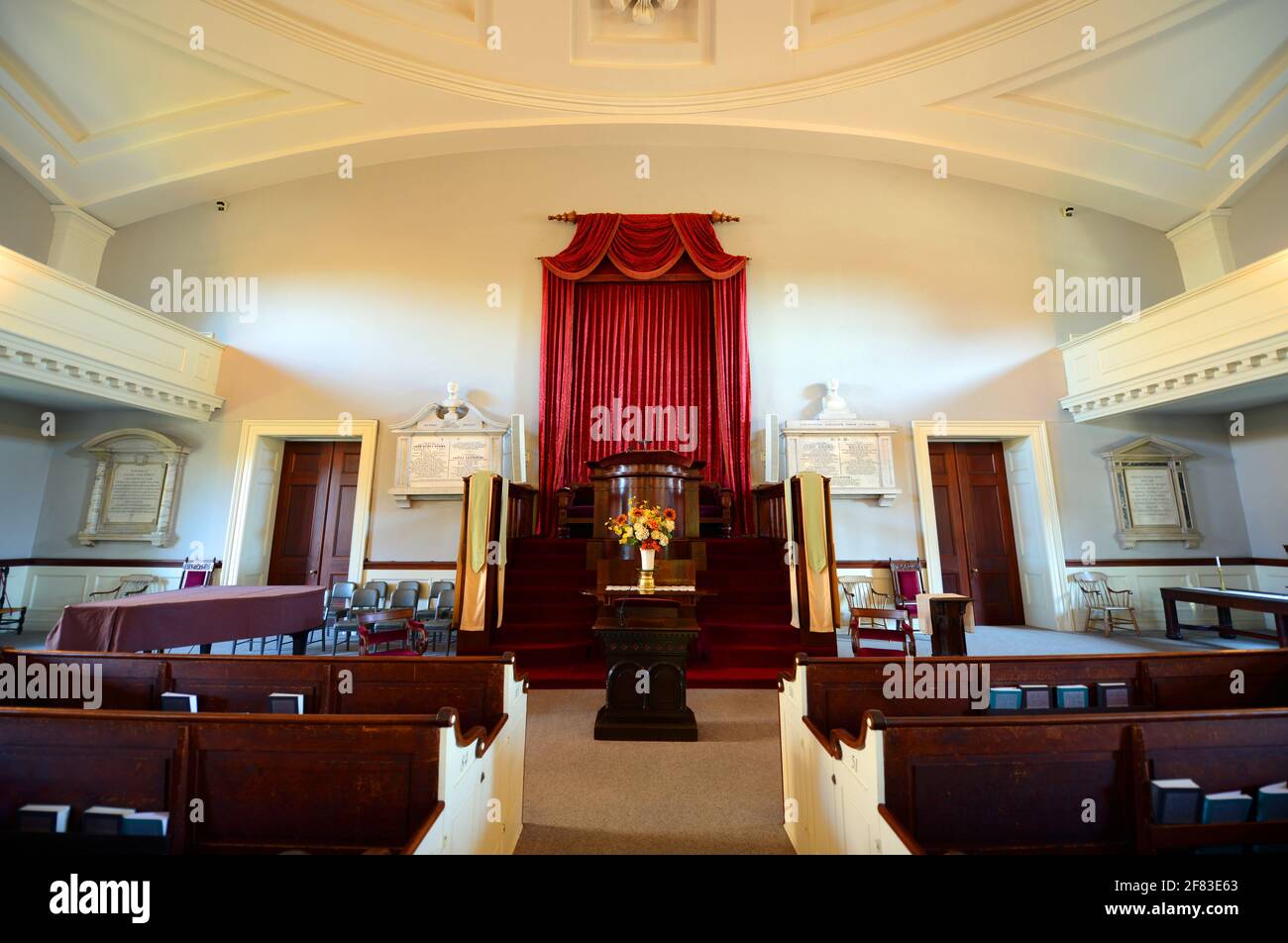 Altar of United First Parish Church. This church was built in 1828 in ...