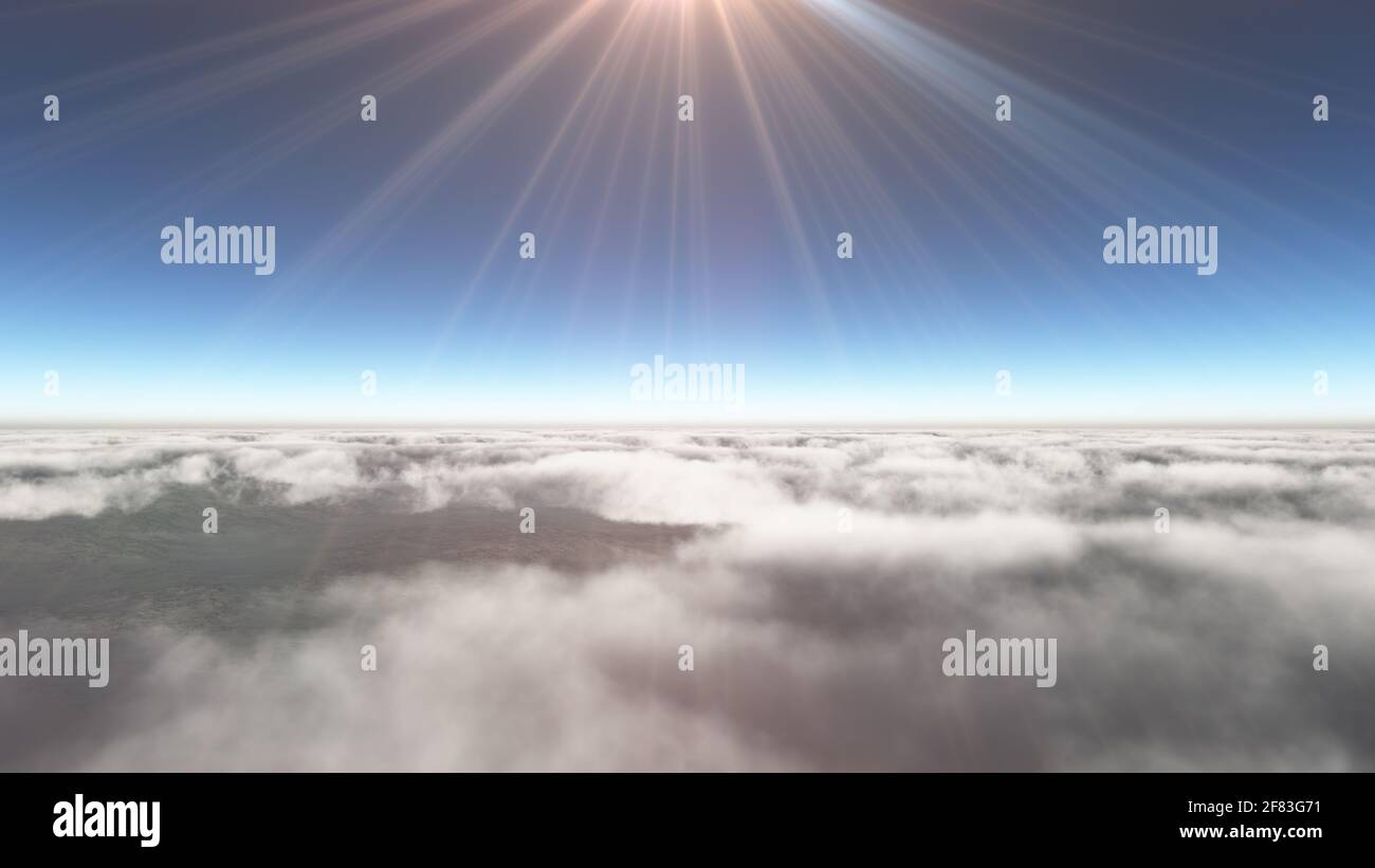 Above clouds sun ray, 3d rendering illustration Stock Photo - Alamy