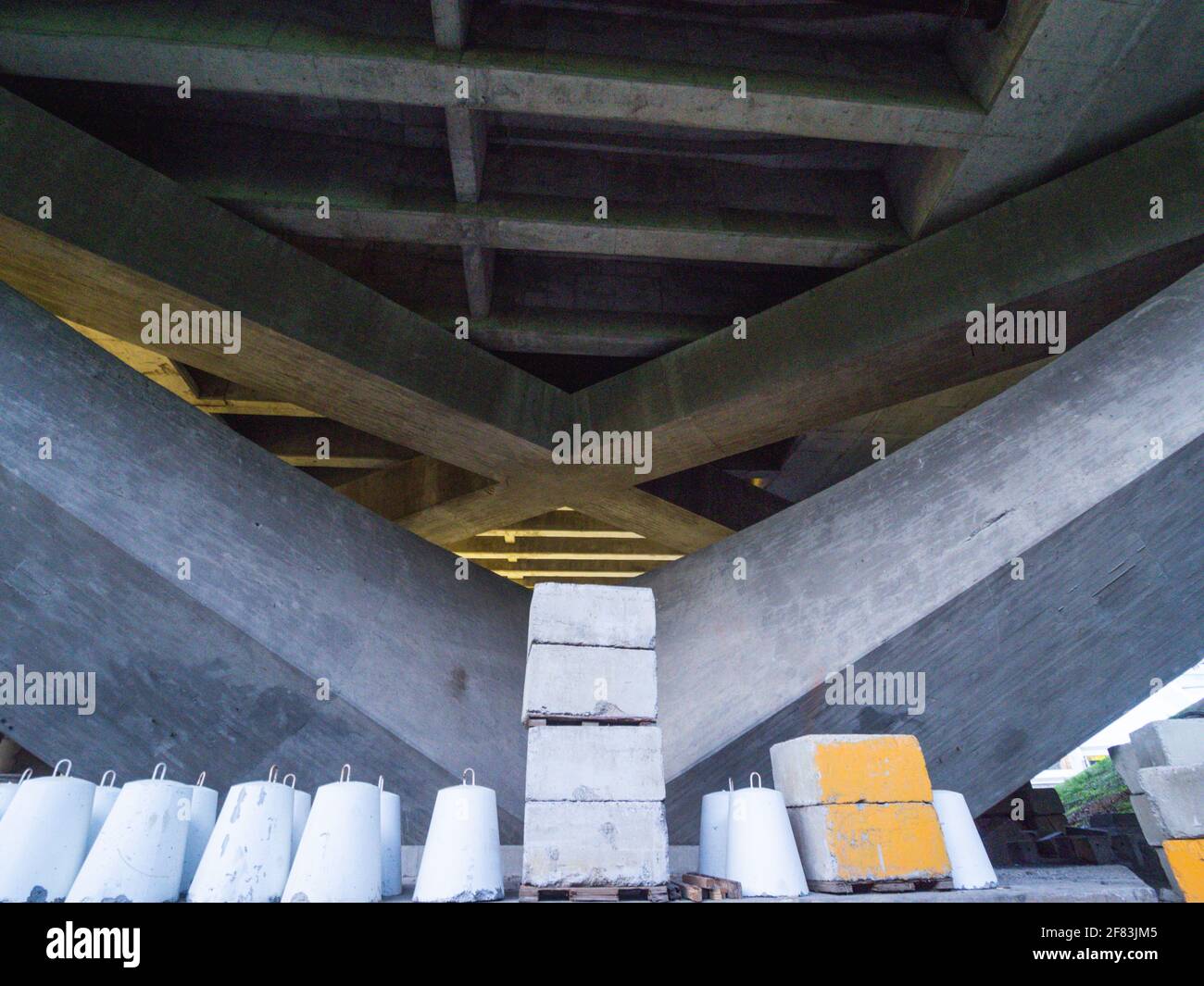 high angle point of vire of a concrete bridge with industrial storage ...