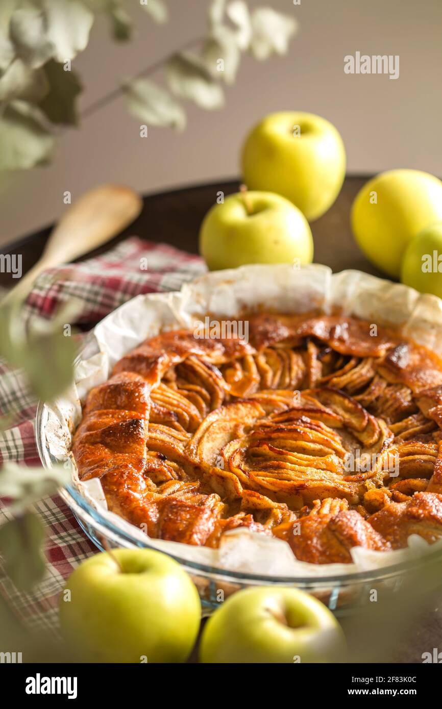 Rustic apple tart (French style)- Close up photo Stock Photo - Alamy