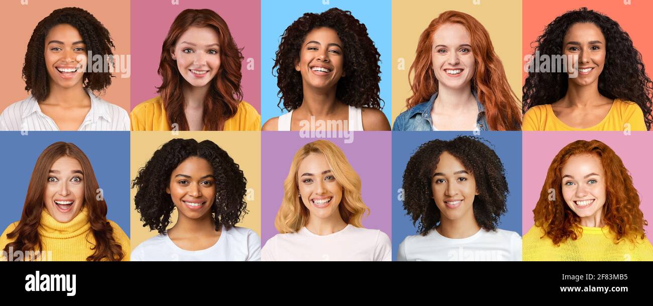 Collage set of emotional diverse multicultural women Stock Photo - Alamy