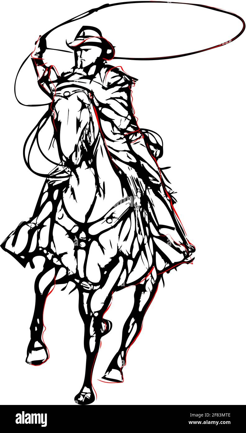 Cowboy on horse rope Cut Out Stock Images & Pictures - Alamy