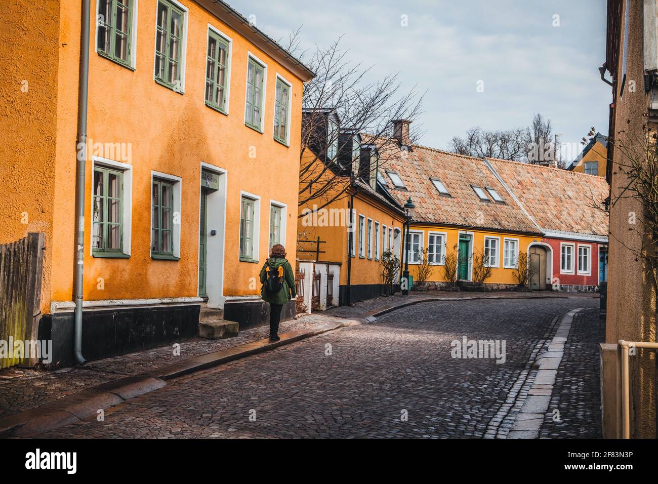 View down the cobblestone streets in Lund, Sweden Stock Photo - Alamy