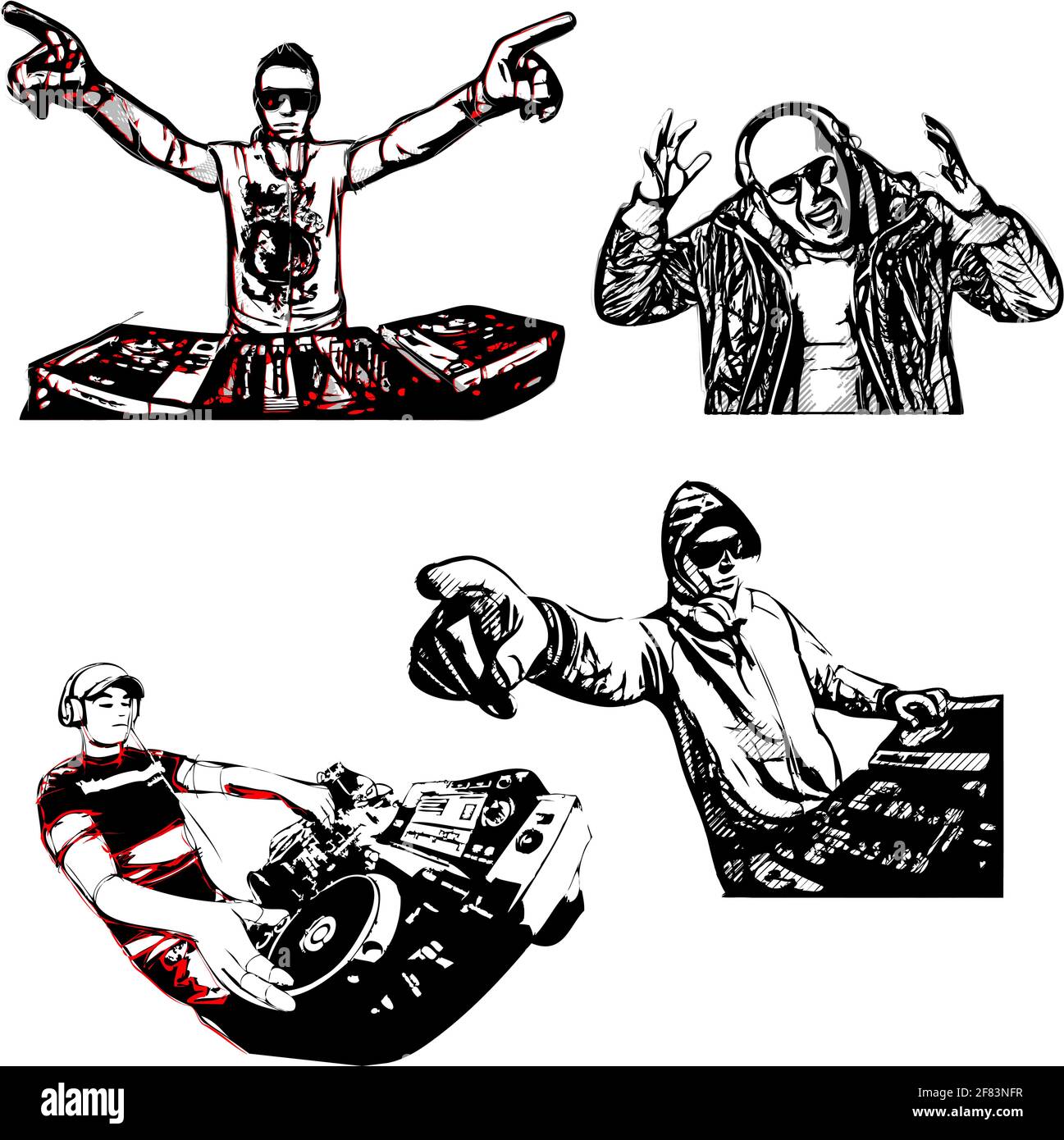 four disc jockeys vector illustration on white background Stock Vector ...