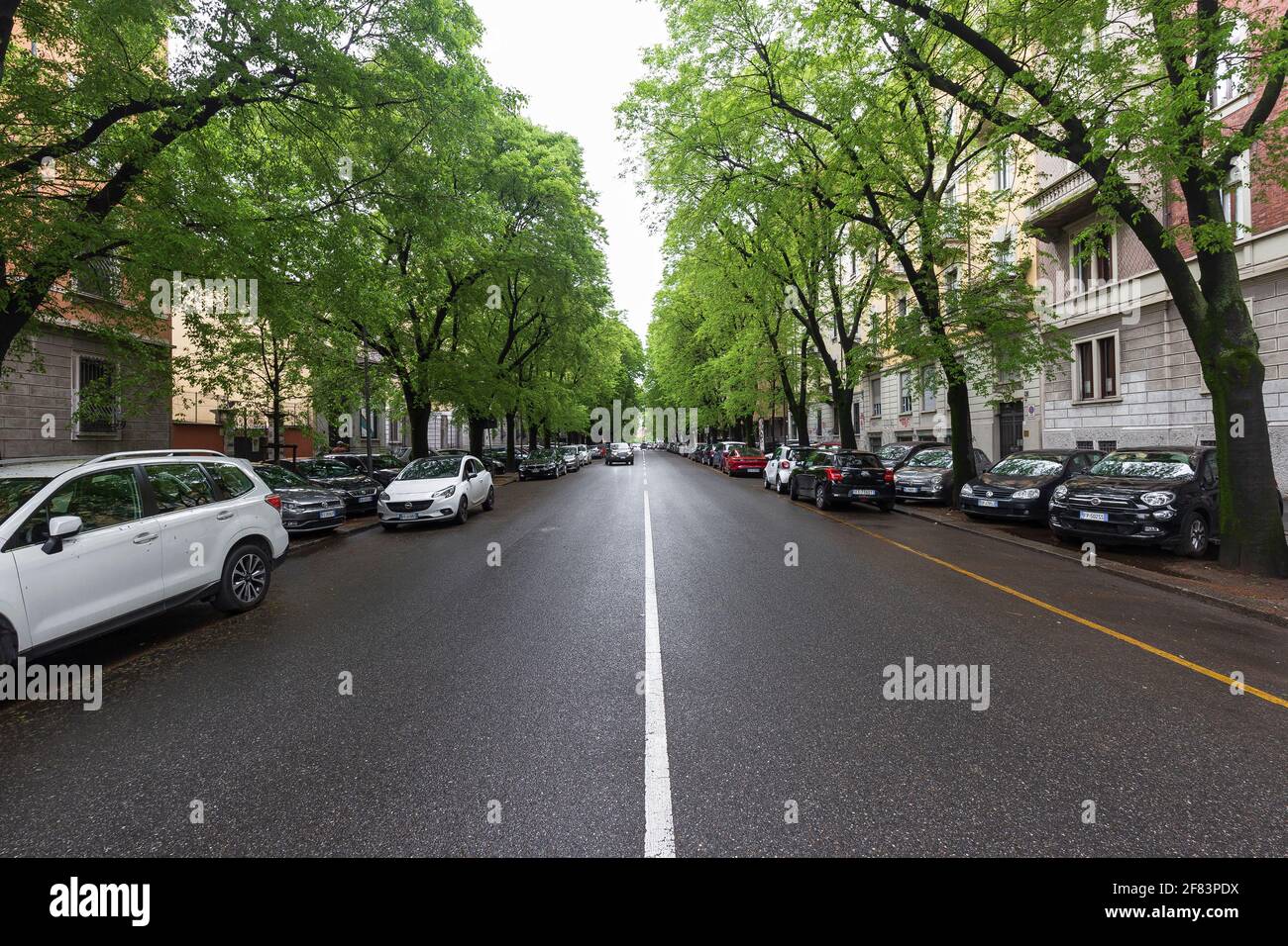 Park street view during daylight, shot in Milan during Covid-19 ...