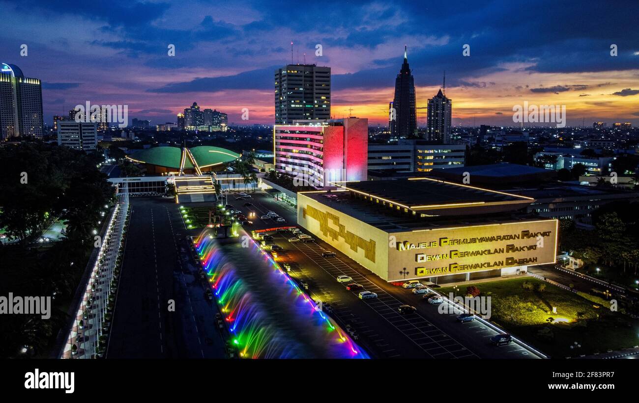Aerial drone view of the Indonesia Parliament Complex, which is also ...