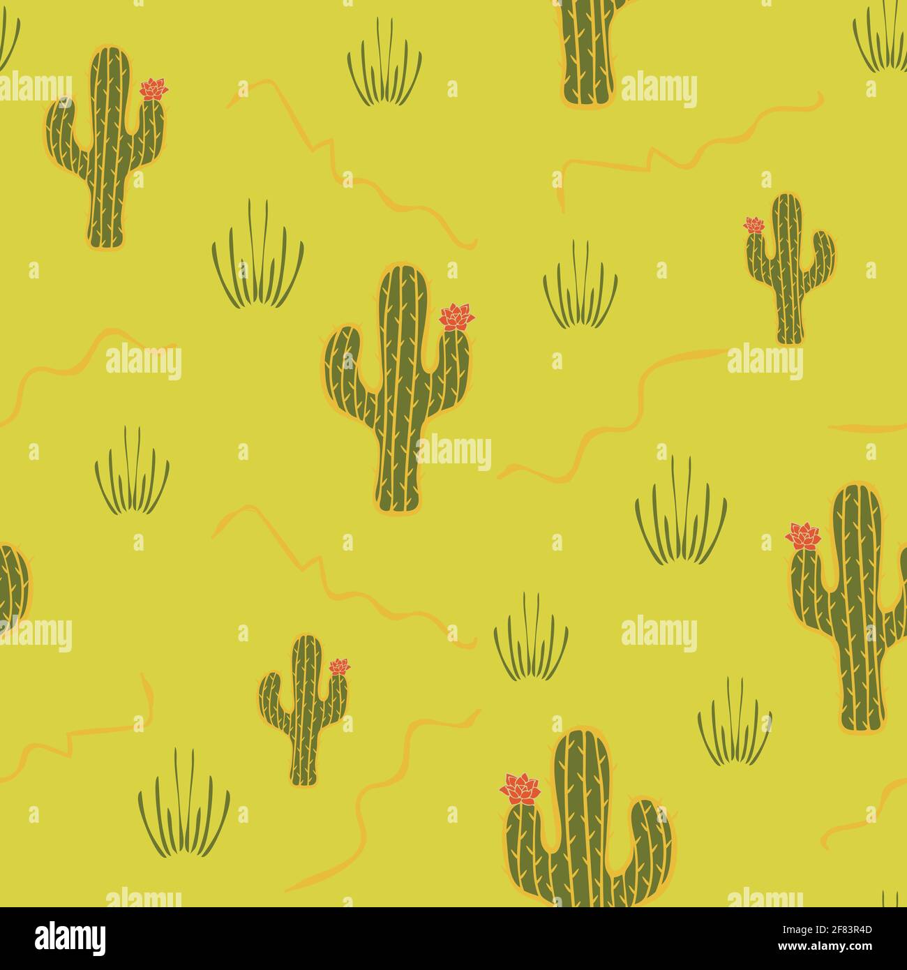 Seamless vector pattern with cactus in desert on green background ...