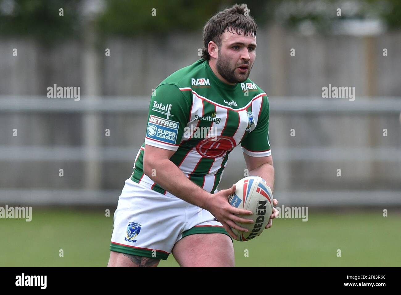 Sale, UK. 11th Apr, 2021. Ellis Robson (22) of Warrington Wolves in ...