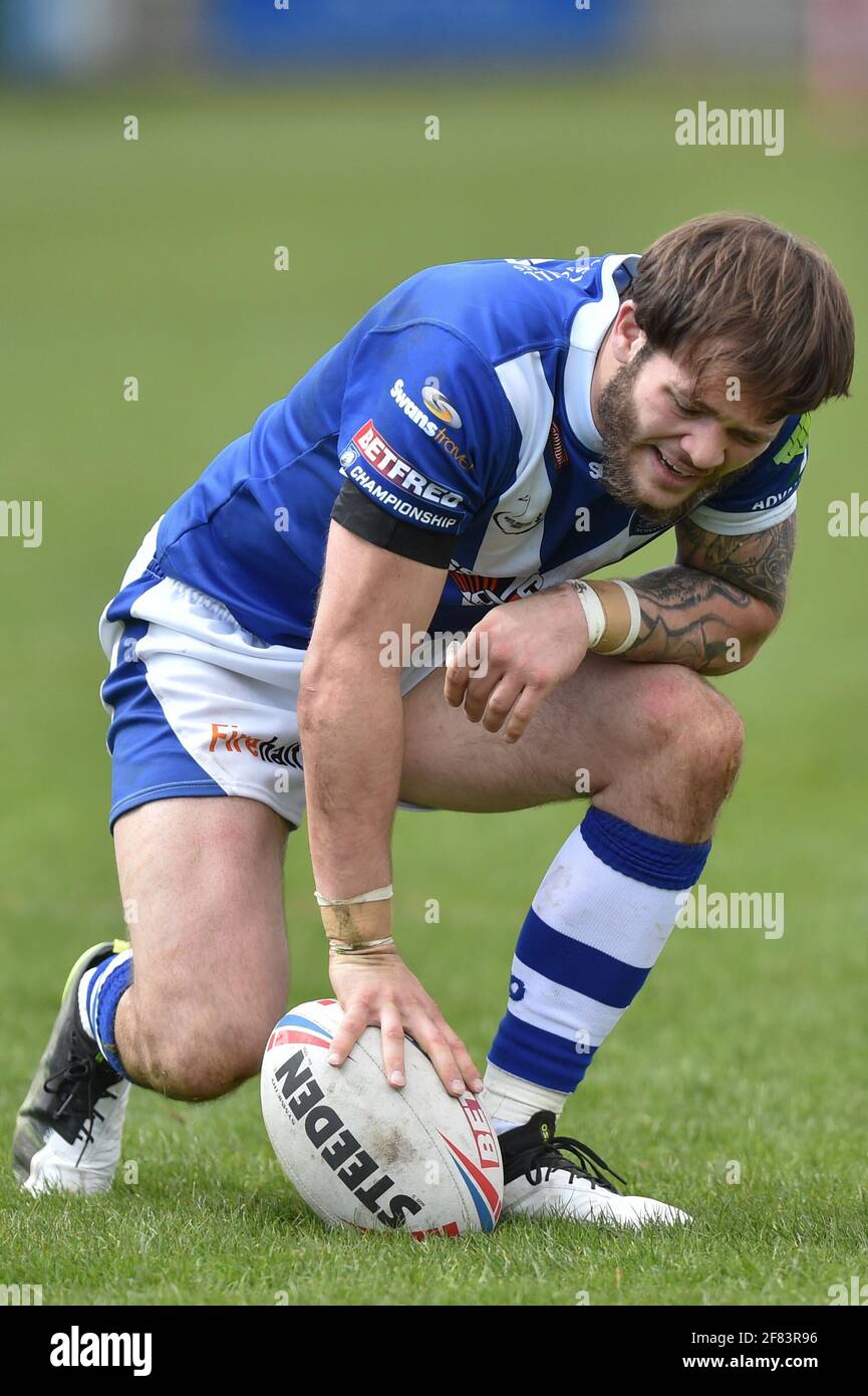Sale, UK. 11th Apr, 2021. Mike Butt (1) of Swinton Lions during the ...