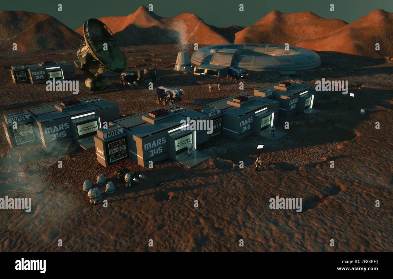 3d render. Colony of humans on a planet Stock Photo - Alamy