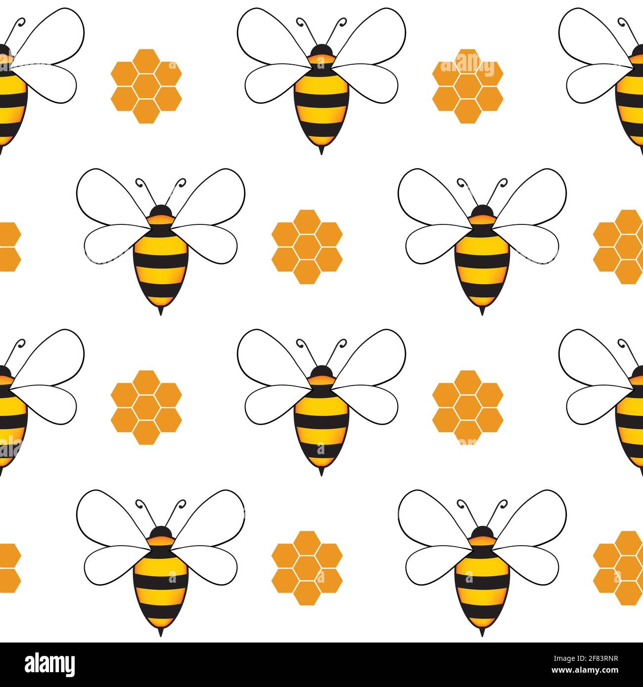 Seamless pattern with bees and honeycombs on white background. Small ...