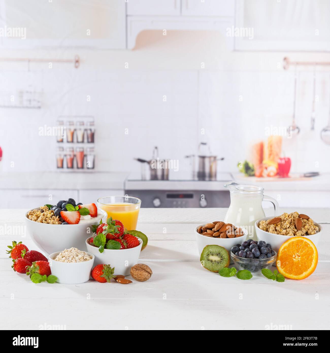 Healthy breakfast strawberry yogurt fruit bowl pot eating yoghurt food ...