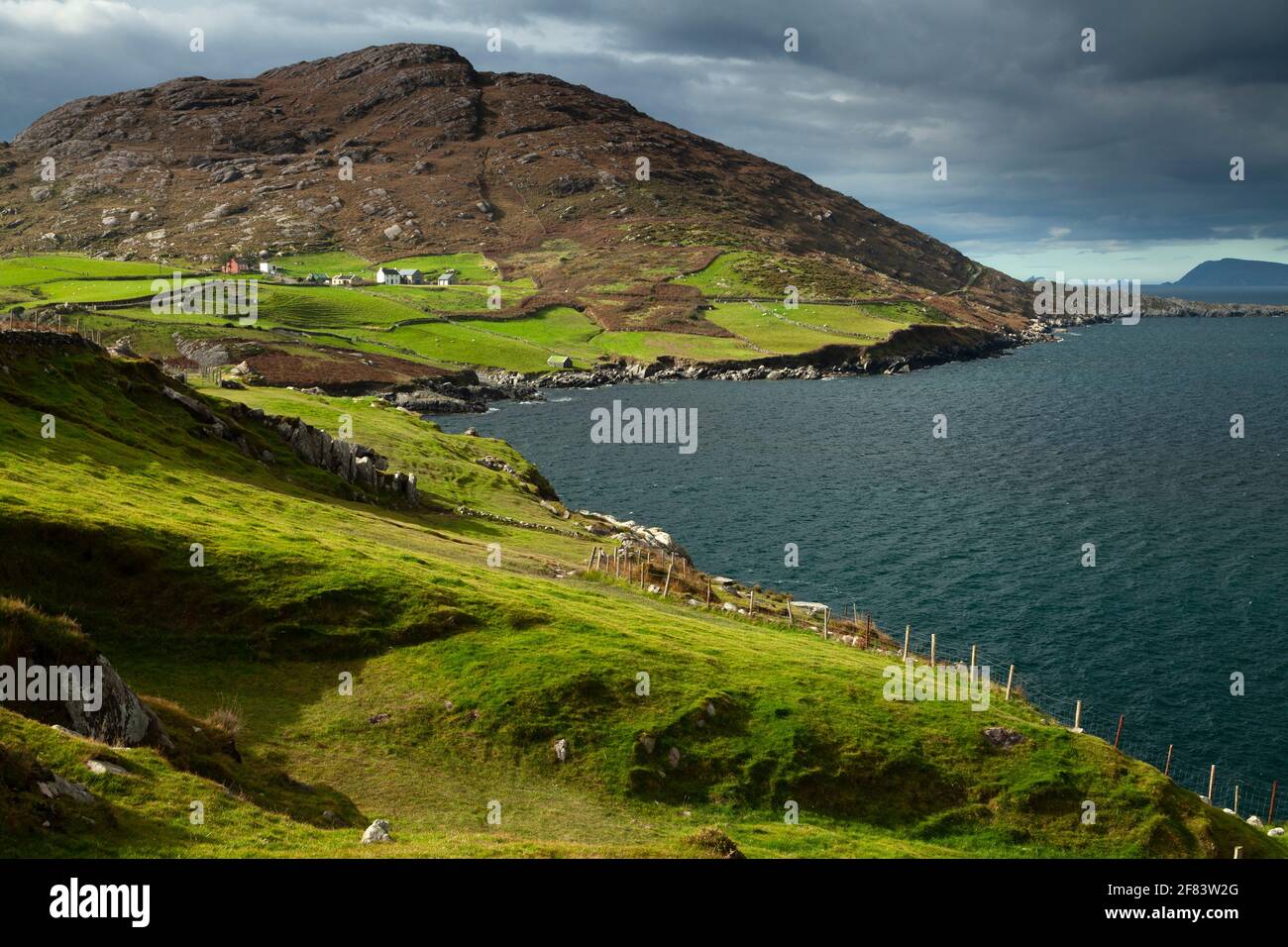 Coastal farmland and mountains on the Beara peninsula on the Wild ...