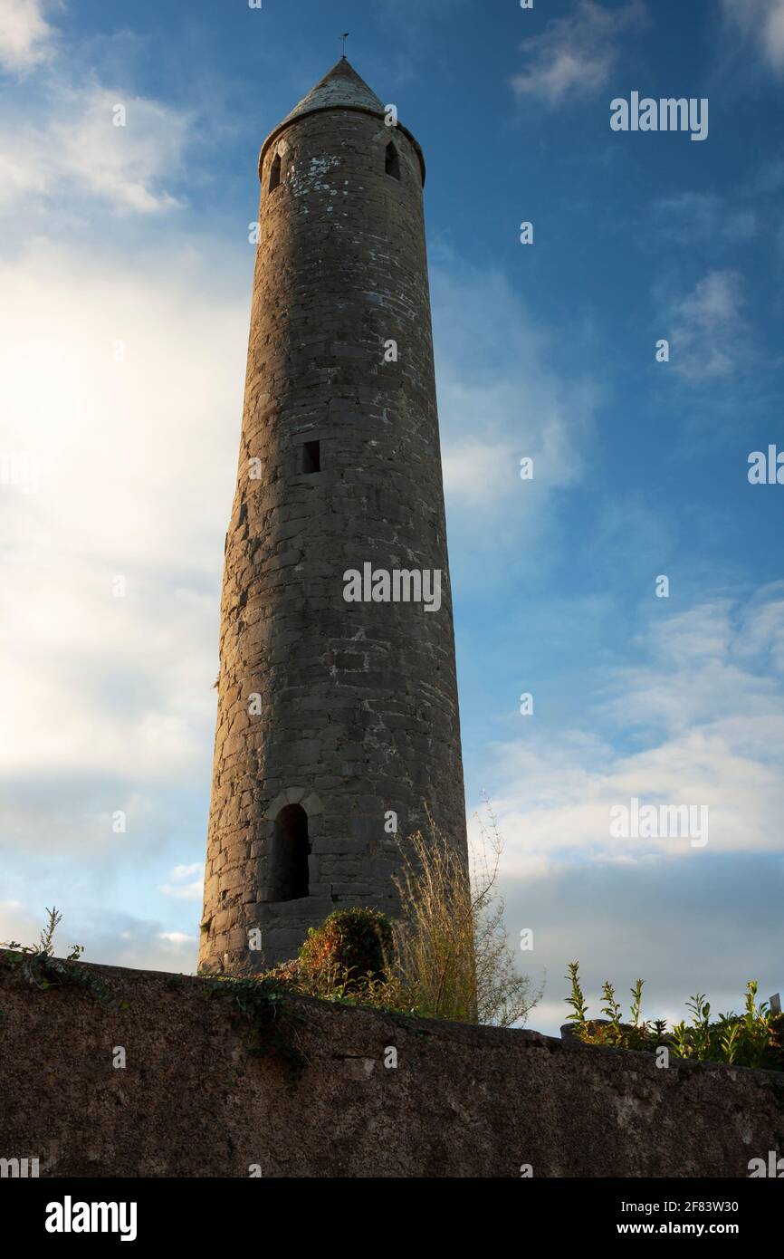 Round tower in Killala village on the Wild Atlantic Way in Mayo in ...