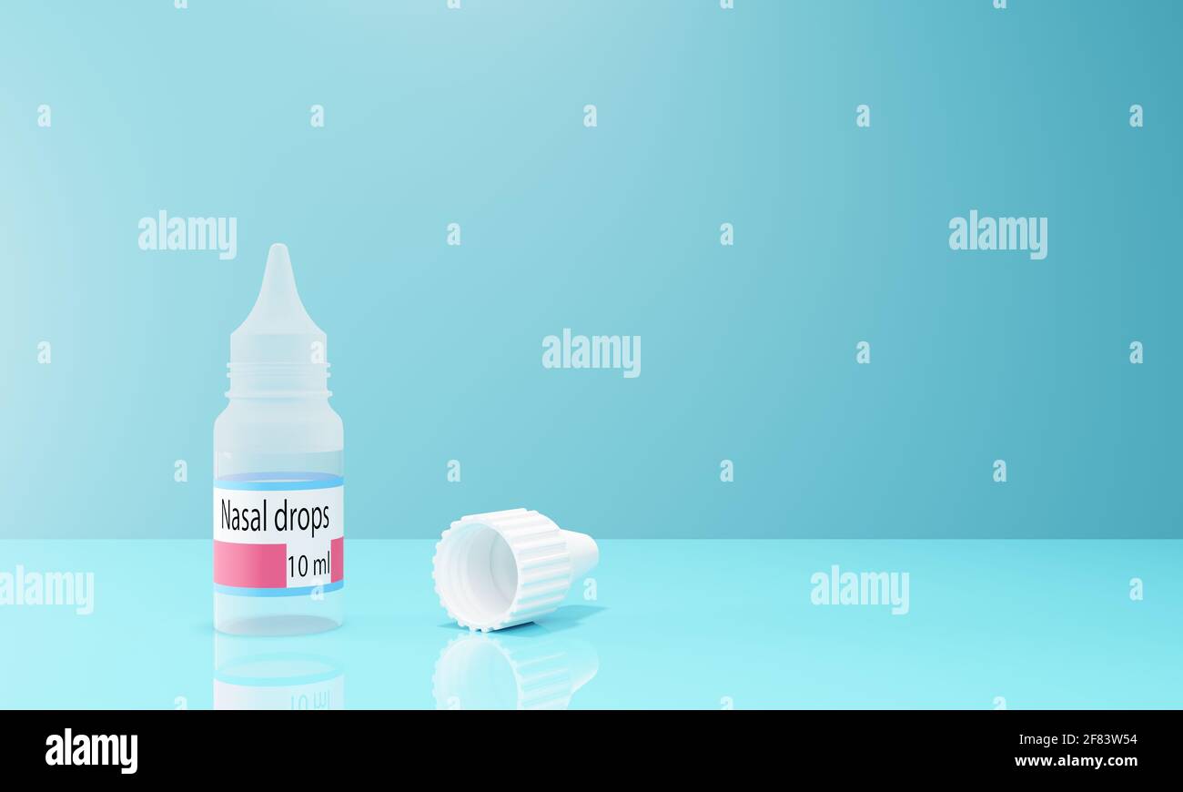 3D render of a nasal drop in case of a runny nose in a transparent ...