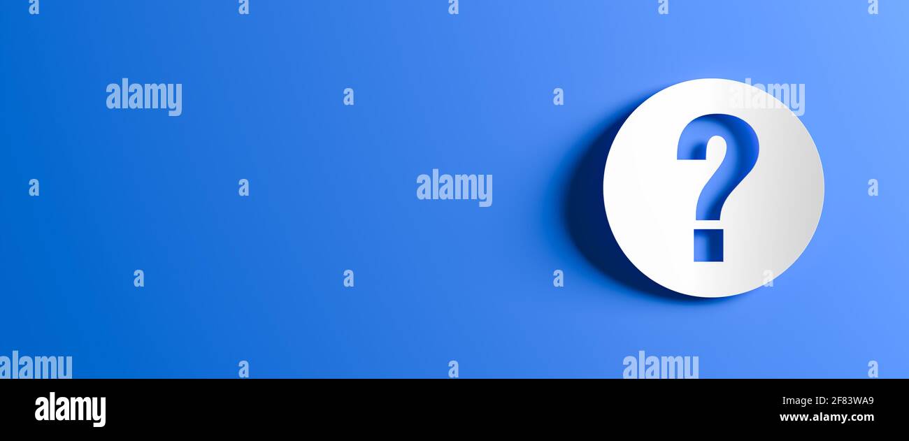A round curved paper with a cut out question mark on blue background ...