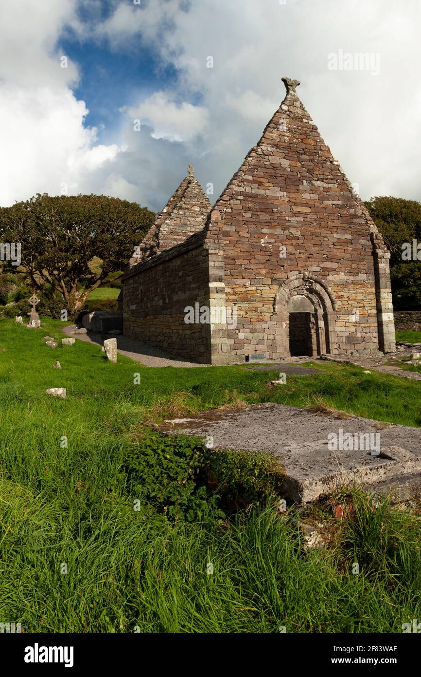 Kilmalkedar medival church and cemetery on the Dingle peninsula on the ...