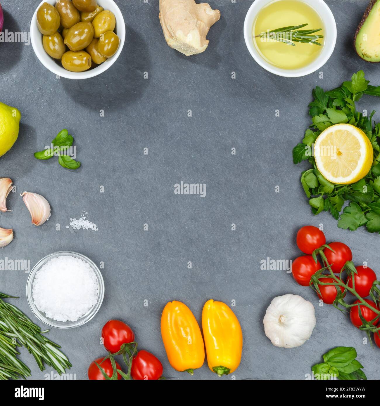 Healthy vegan food background clean eating vegetarian organic on a ...