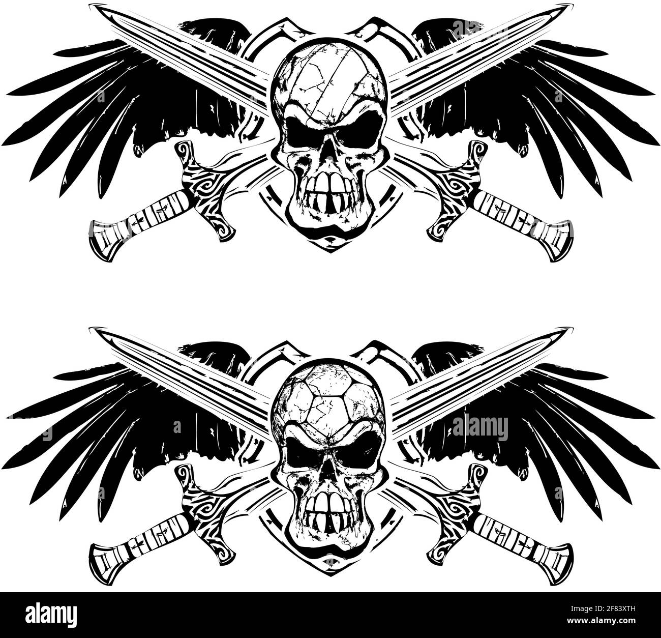 handball and volleyball skulsl on shield with wings and swords Stock ...