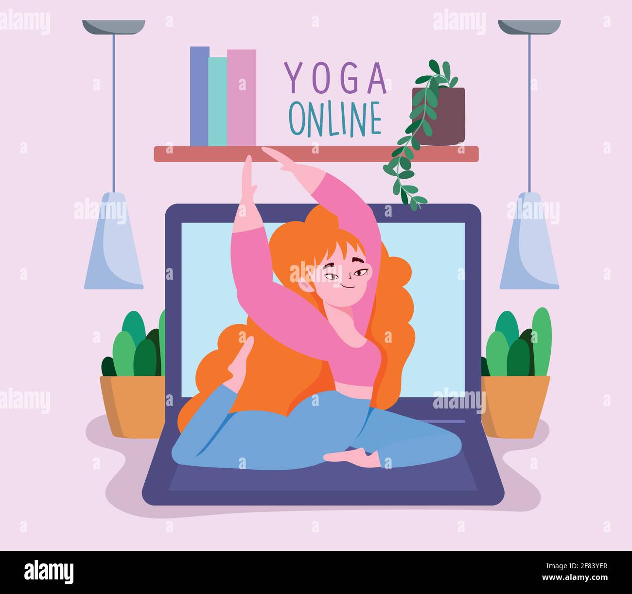 girl online yoga classes cartoon Stock Vector Image & Art - Alamy