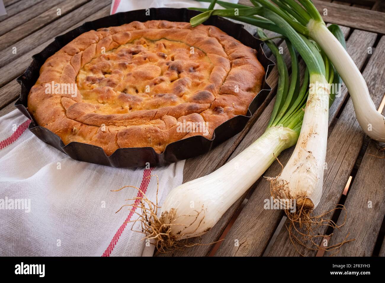 Pizza calzone filled with onion and tuna - Food of Puglia Stock Photo ...