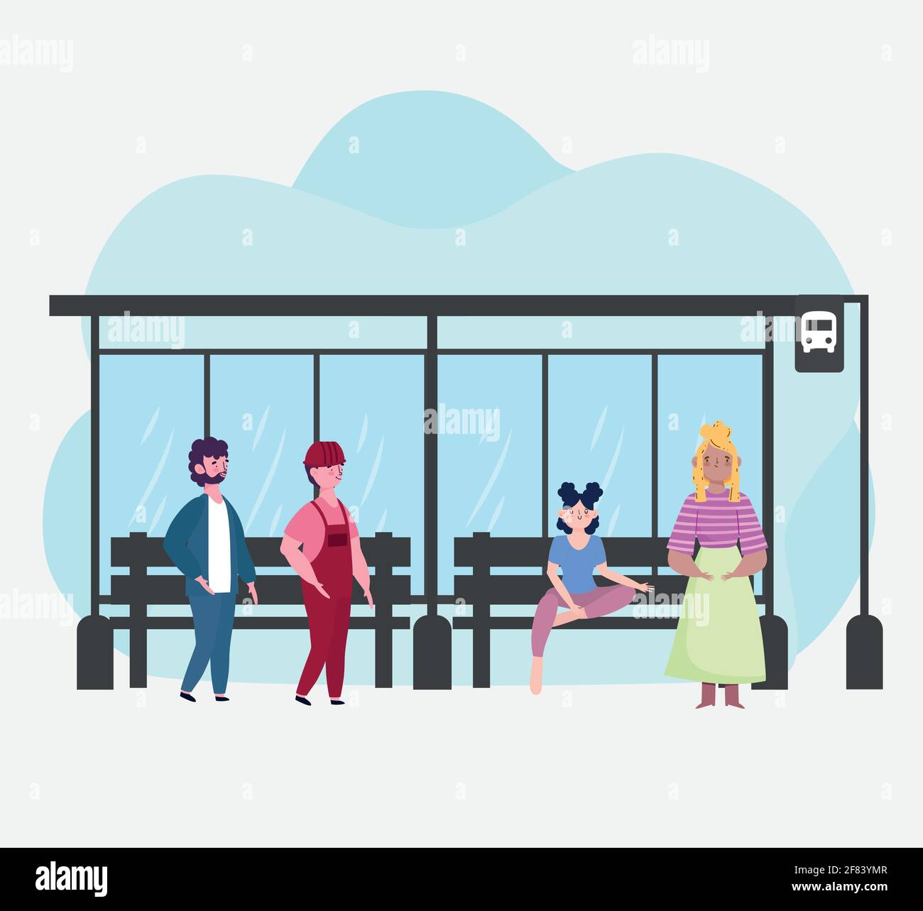 people waiting stop bus urban Stock Vector Image & Art - Alamy