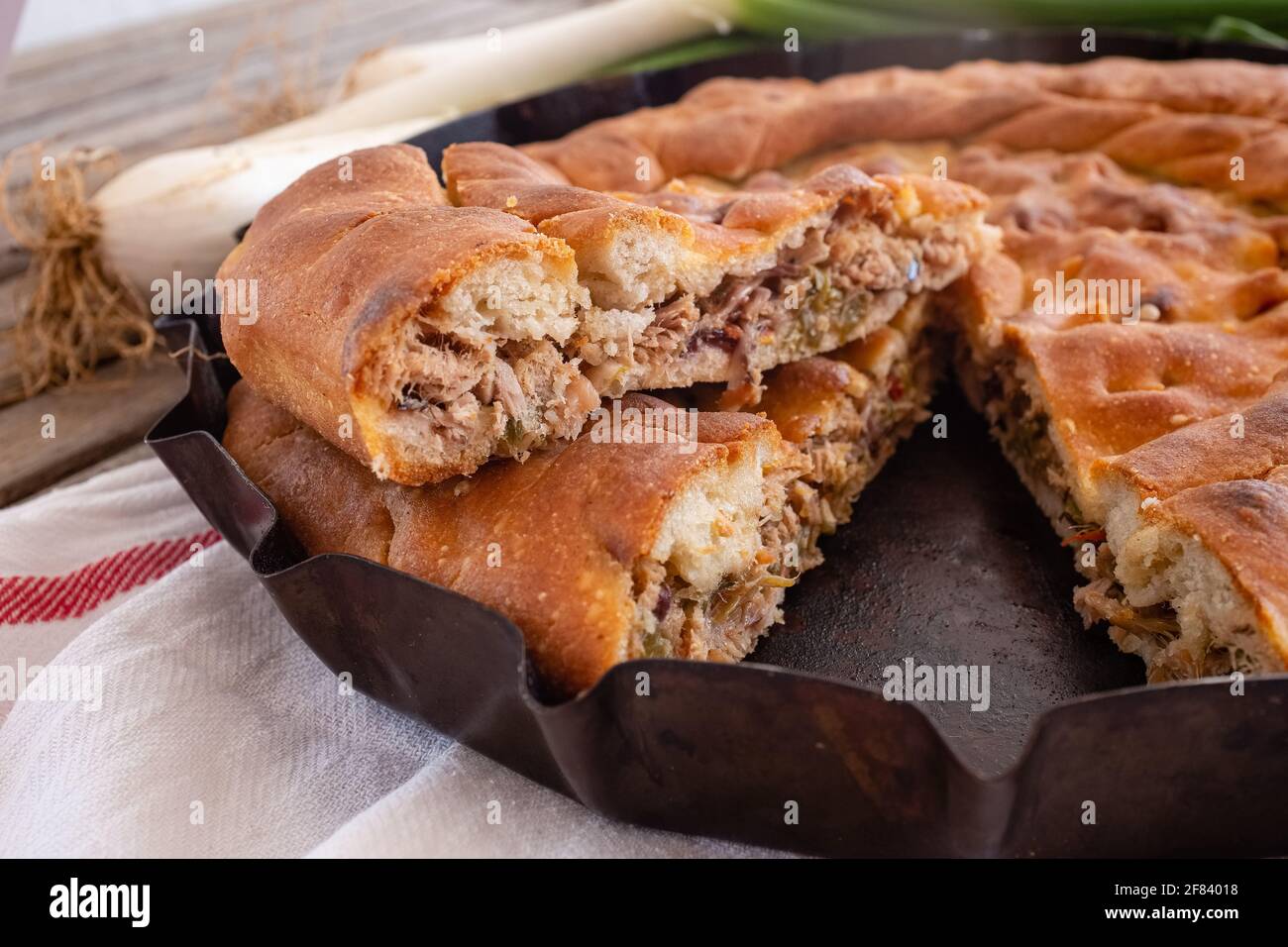 Calzone filled of onion and tuna - Traditional stuffed pizza of Puglia ...