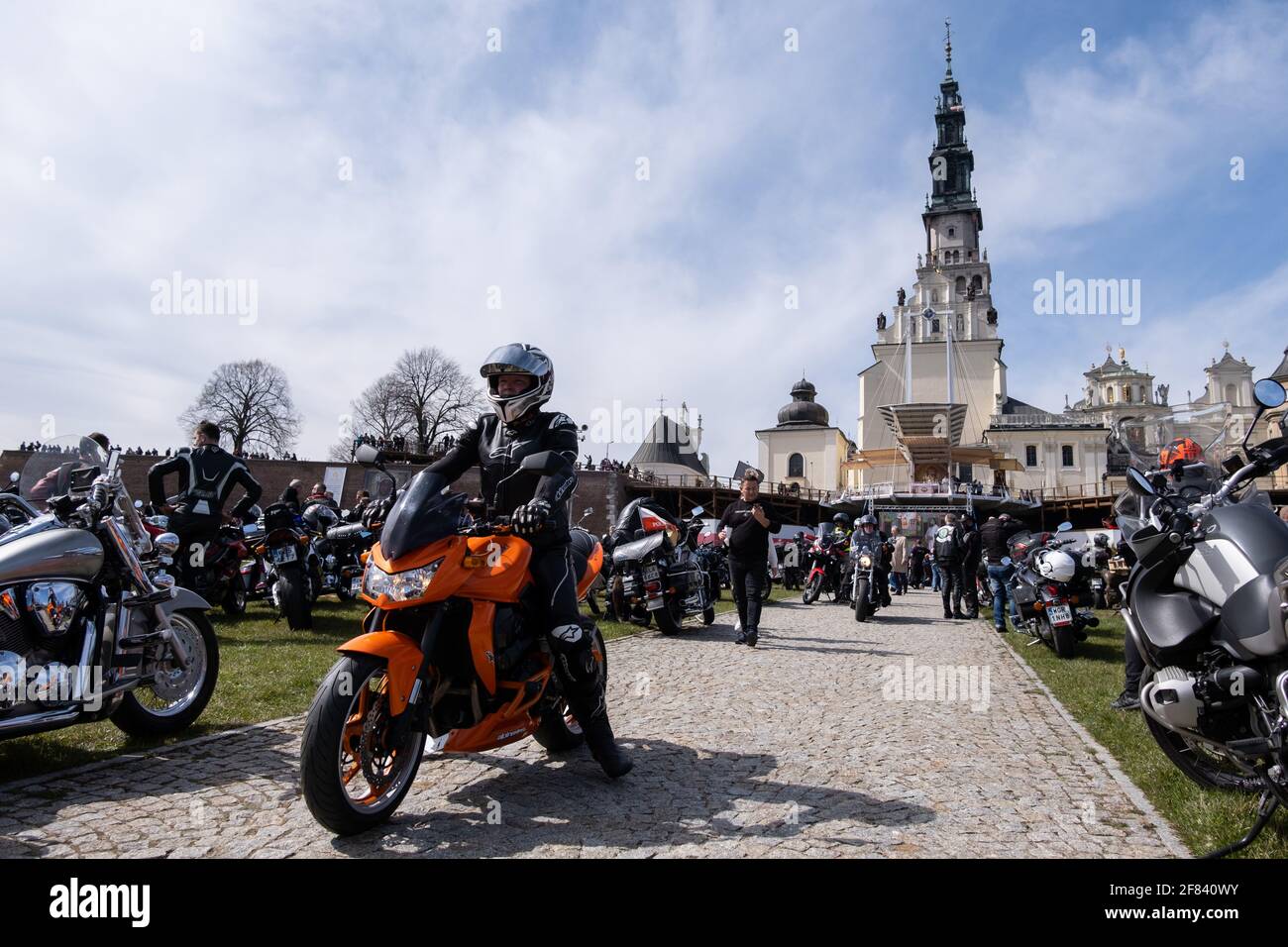 Czestochowa, Poland. 11th Apr, 2021. A motorcyclist seen on his bike in ...
