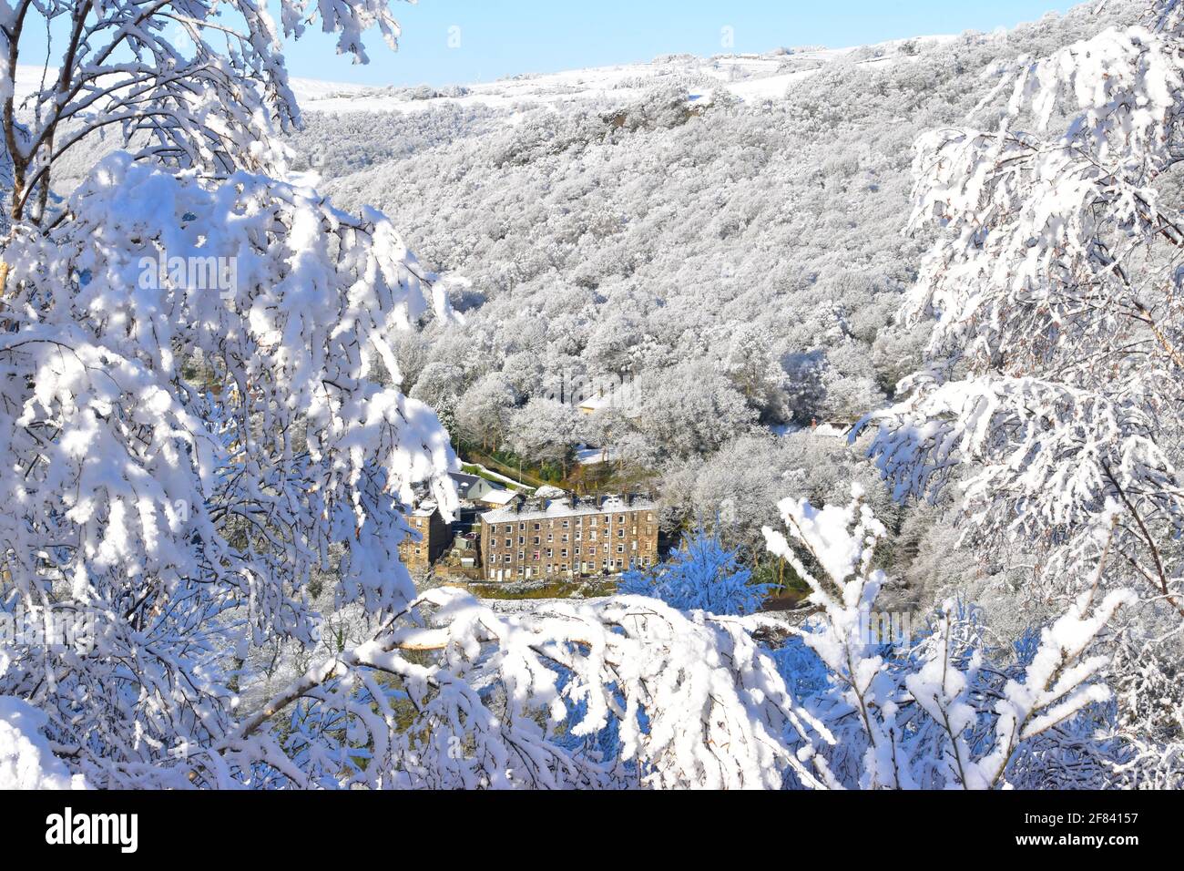 Terraced Houses in Snow, Savile Road, Mytholm, Pennines, West Yorkshire ...