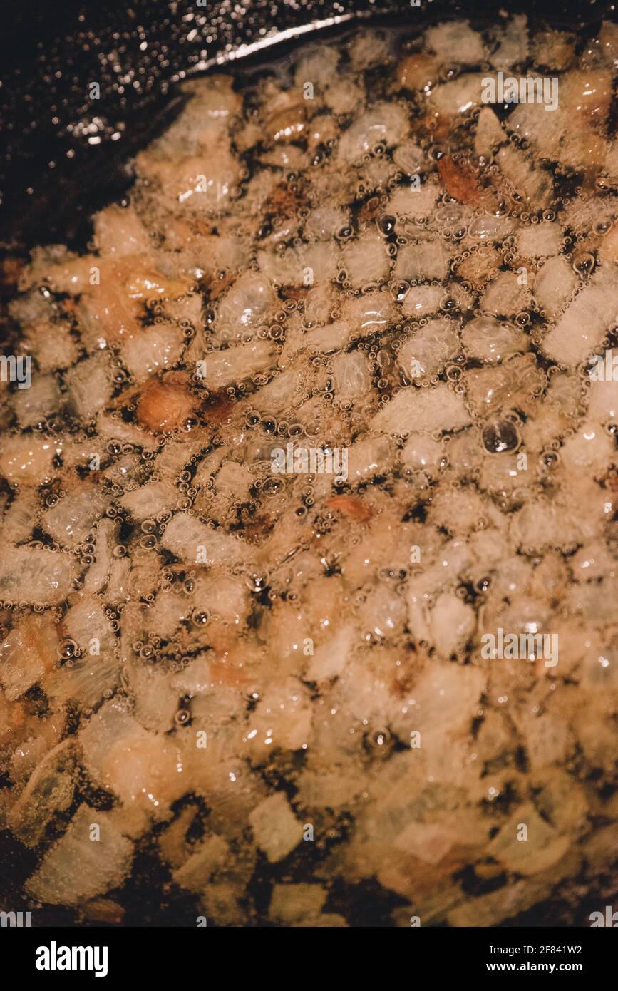 Frying onion. onion pan cooking oil,food fry preparation ingredient ...