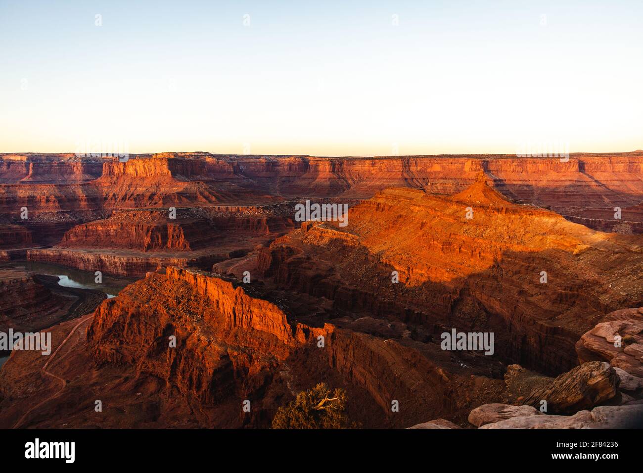 red rocks canyon in summer on a sunrise with tall cliffs view from ...