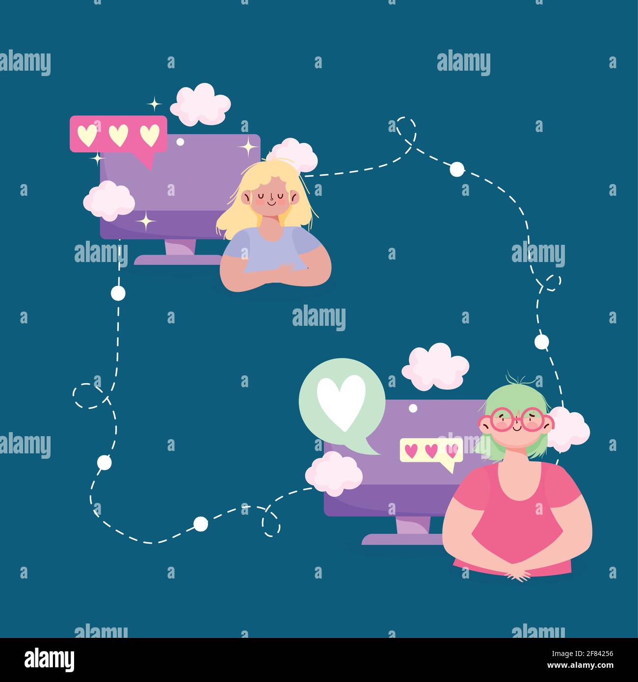 women computer connected by internet Stock Vector Image & Art - Alamy