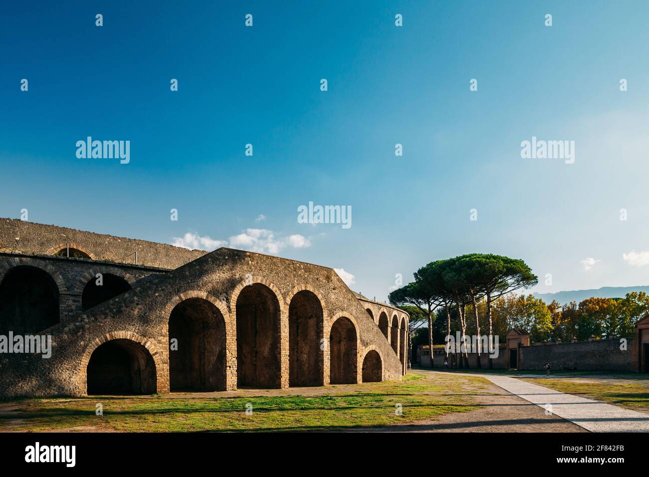 Pompeii, Italy. View Of Amphitheatre Of Pompeii In Sunny Day. UNESCO ...