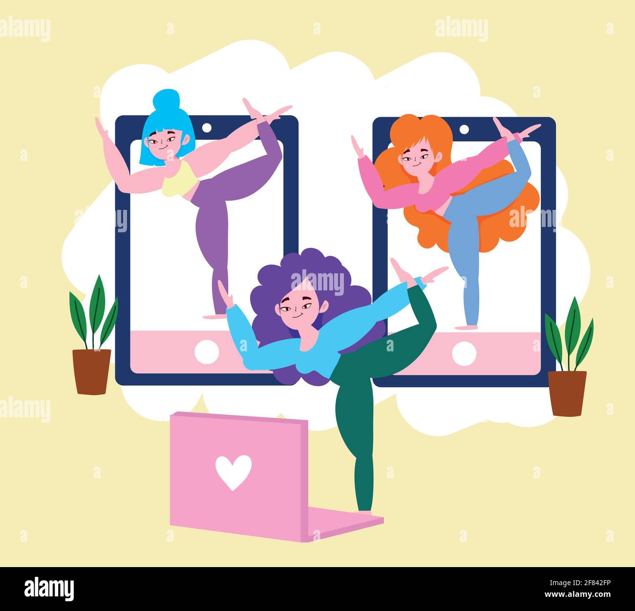 online yoga group female cartoon Stock Vector Image & Art - Alamy