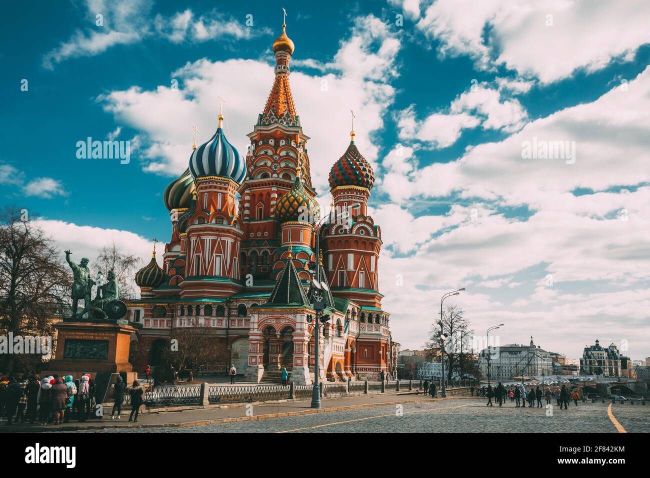 Moscow, Russia. Red Square, Saint Basil's Cathedral, Monument To Minin ...