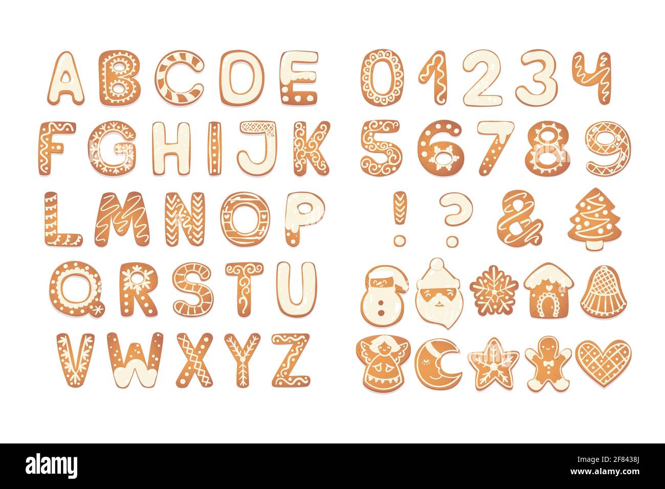 Christmas gingerbread cookies alphabet with figures. Biscuit letters ...