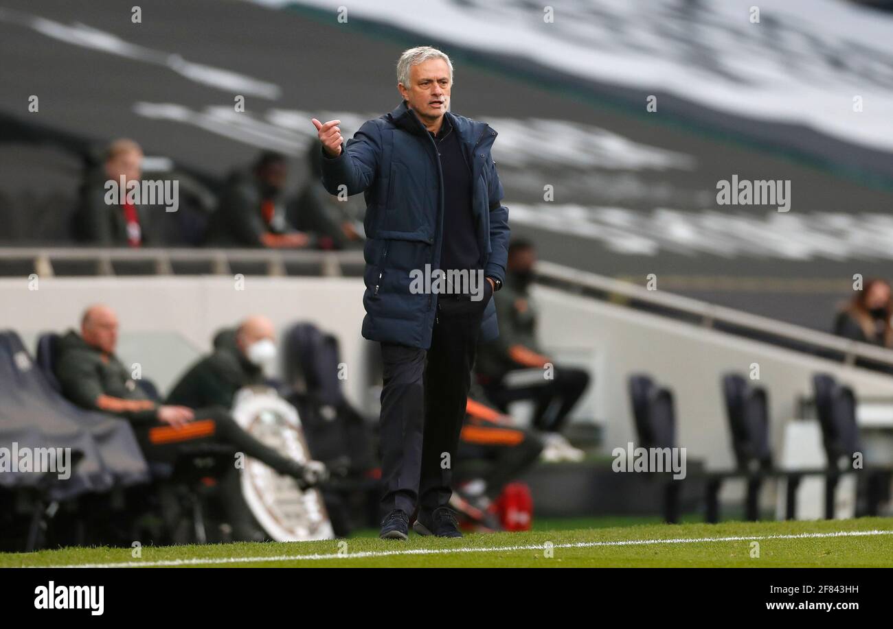 Tottenham Hotspur manager Jose Mourinho on the touchline during the ...