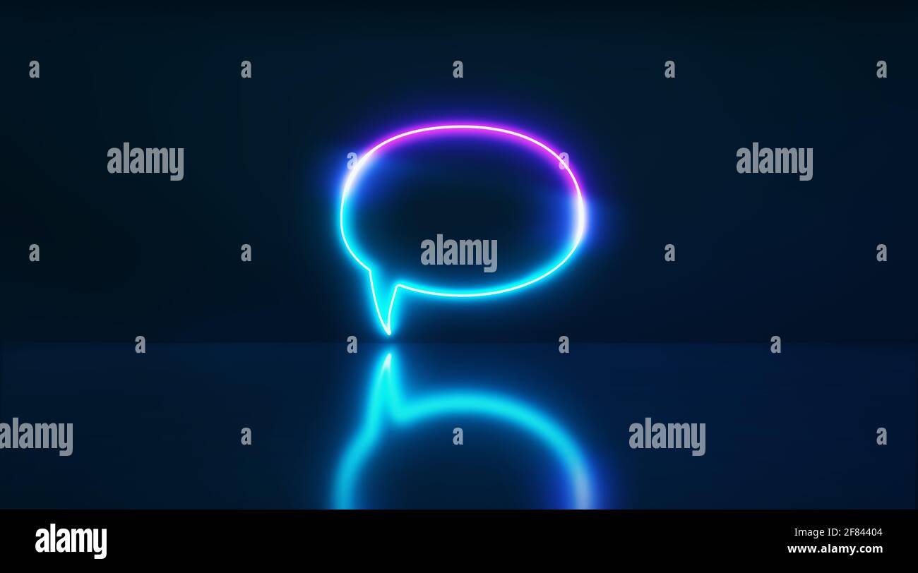 Chat icon neon light colorful in deep blue purple. connection people ...
