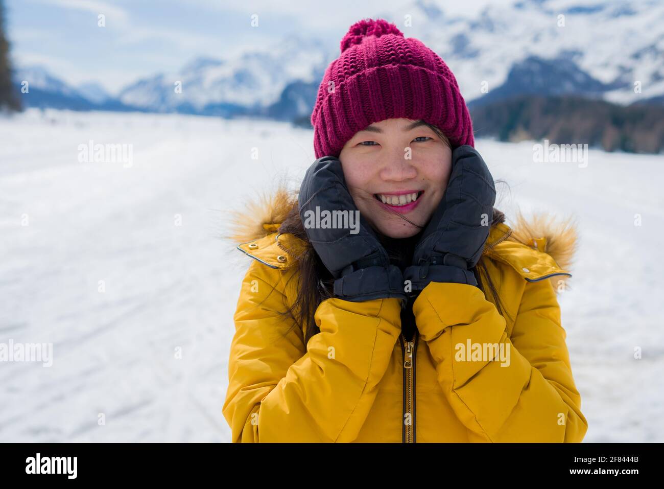 Winter holidays in the snow - lifestyle portrait of young happy and ...
