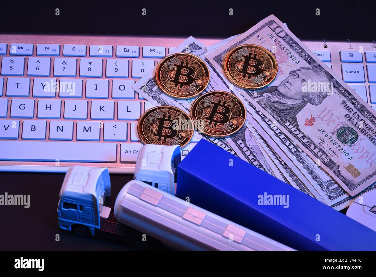 Bitcoin cryptocurrency mining and transport concept. Blockchain ...