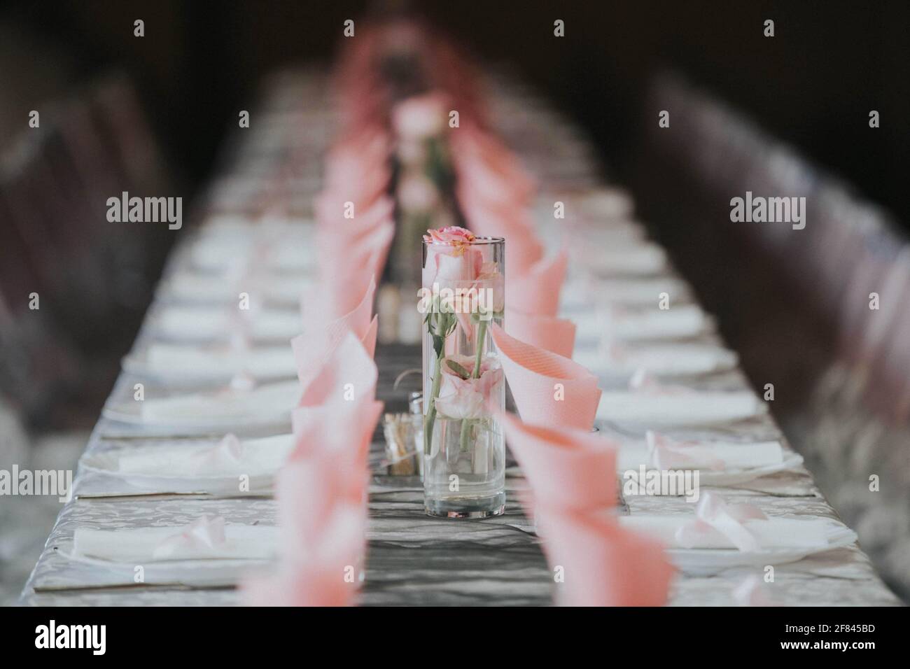 A luxury elegant table empty set for an event party or wedding ceremony ...