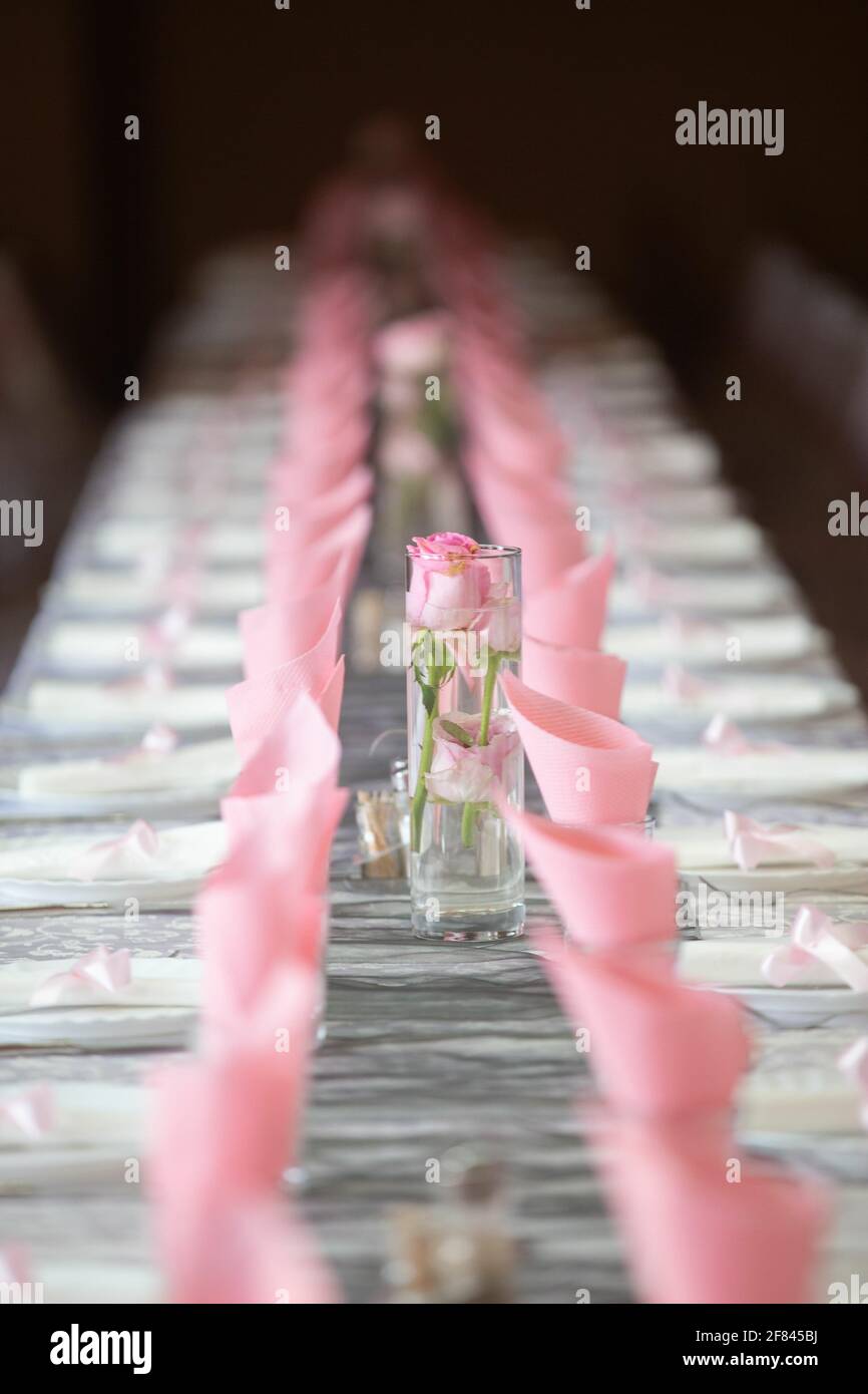 A luxury elegant table empty set for an event party or wedding ceremony ...