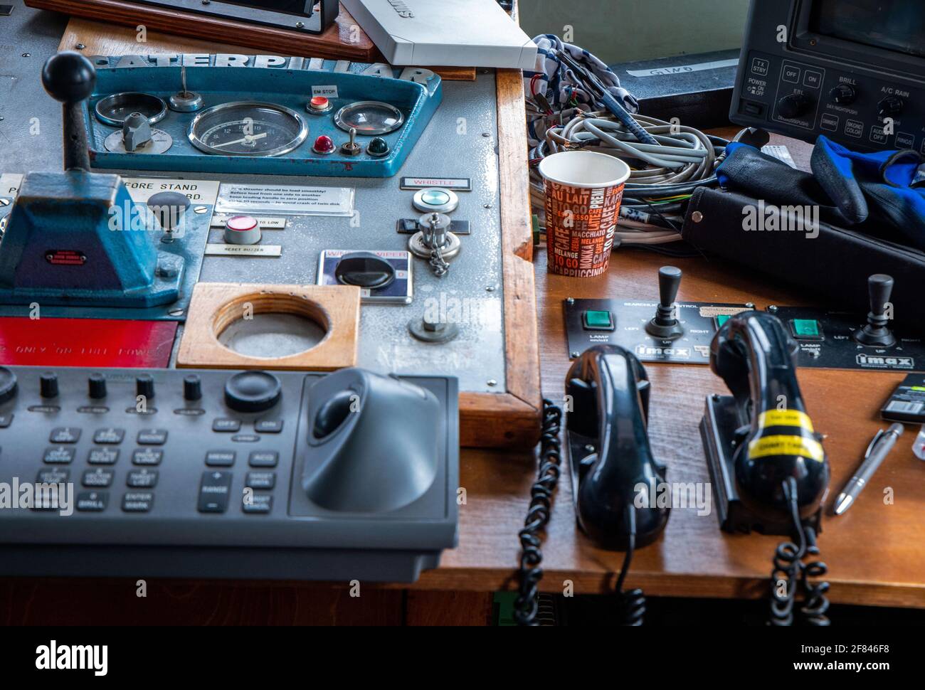 Rostock, Germany. 08th Apr, 2021. The helm on the bridge of the rescue ...