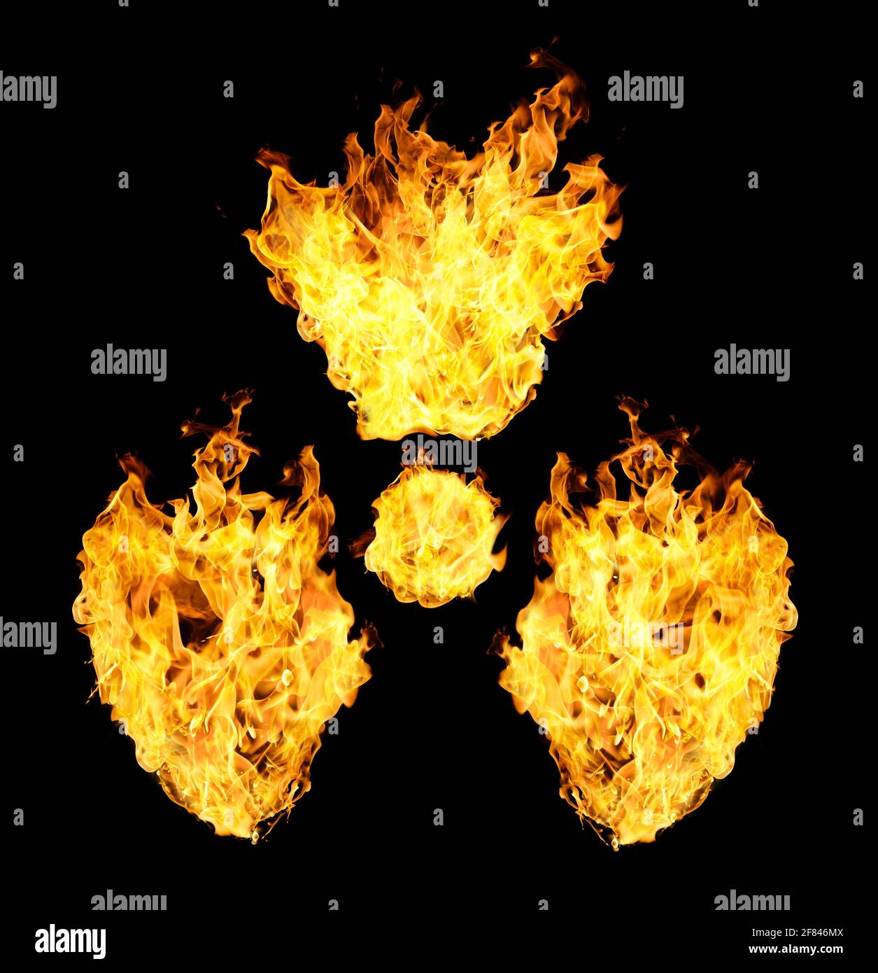 Nuclear symbol from fire flames isolated on black background Stock ...