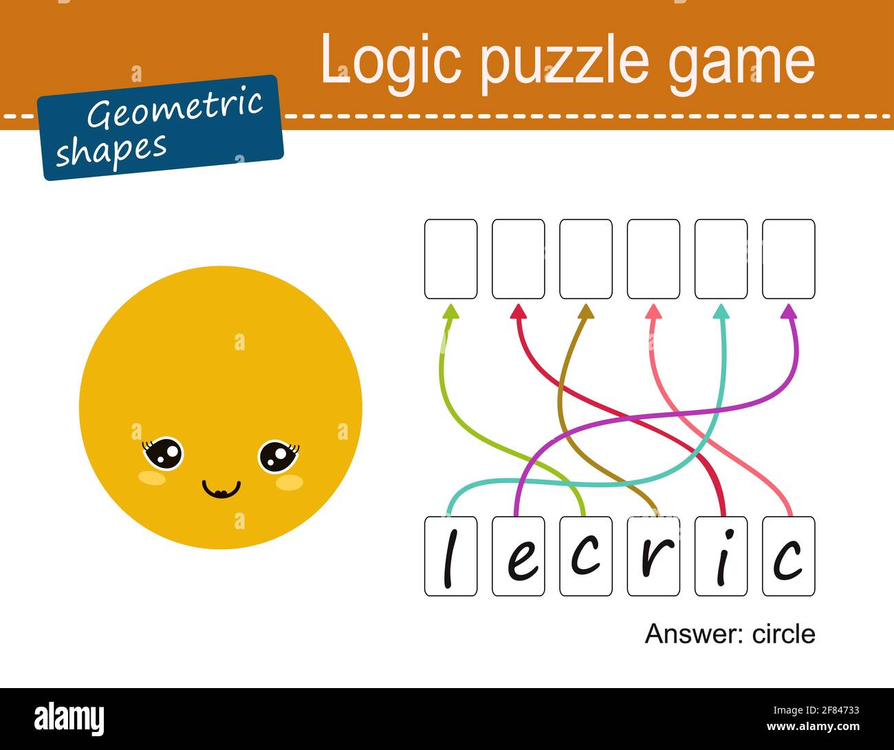 Logic puzzle game for children. Geometric shapes, circle. Cartoon flat ...