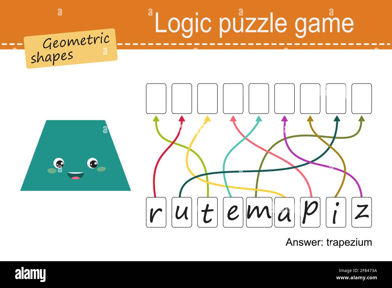 Logic puzzle game for children. Geometric shapes, trapezium. Cartoon ...